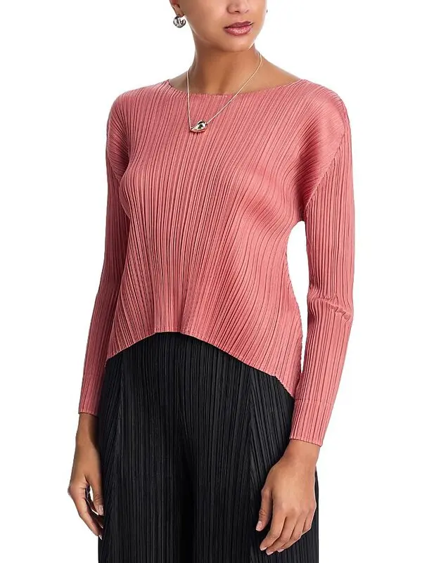 Issey Miyake Pleated Long Sleeved Top - Coral Pink