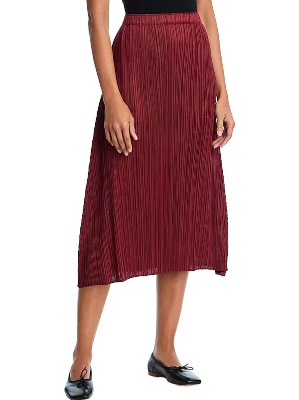 Issey Miyake Pleated Midi Skirt - Brown Red