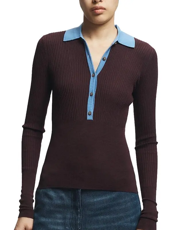 SAINT ART Cillian Ribbed Polo Sweater - Burgundy/wedgewood