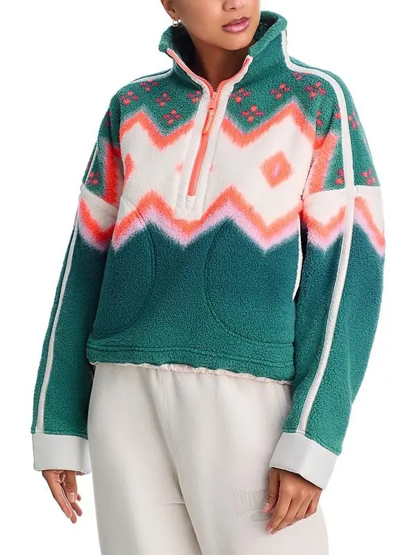 Free People Printed Mountain High Fleece - Soft Glow Green