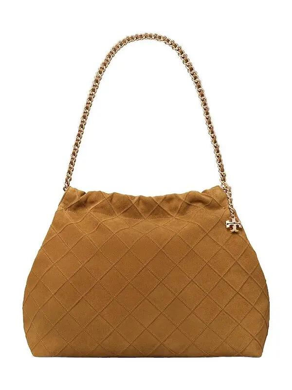 Tory Burch Fleming Suede Hobo Bag - Chicory Brown