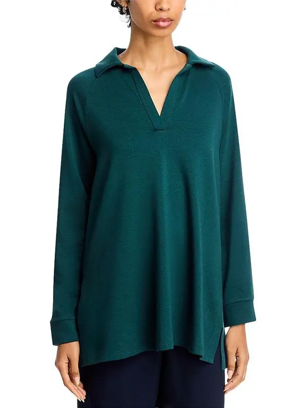 Eileen Fisher Cozy Brushed Terry Henley Long Top - Pine
