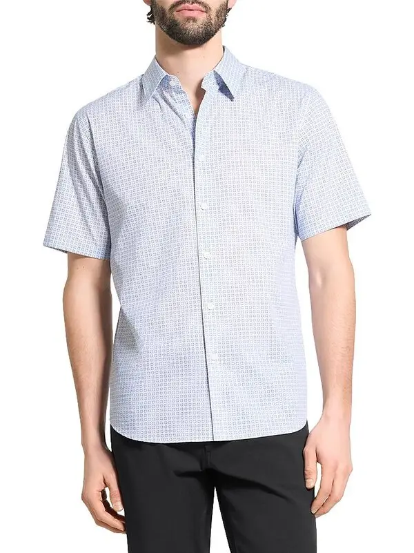 Theory Irving Short Sleeve Mini Geo Relaxed Fit Button Down Shirt - Olympic Multi