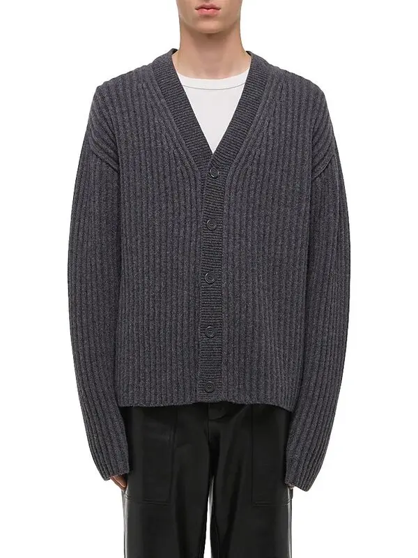 Helmut Lang Relaxed Fit Ribbed Cardigan Sweater - Charcoal
