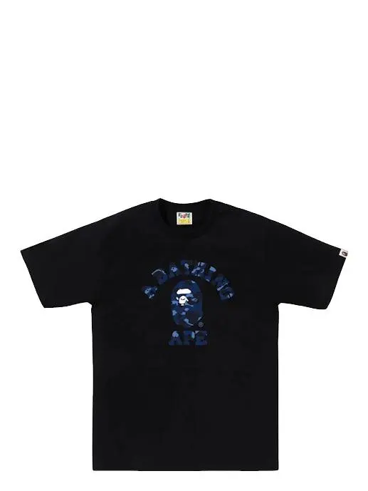 A BATHING APE Camo College 1k30110017 Tee Shirt - Black/navy Blue