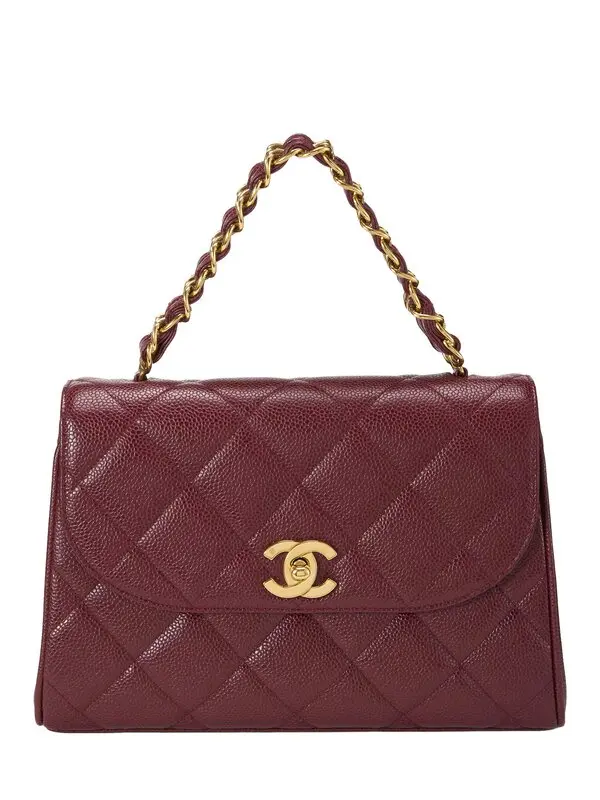 Chanel Quilted Caviar Handbag With Chain Strap - Burgundy