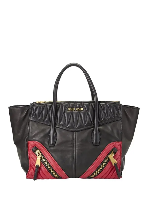 Miu Miu Calfskin Convertible Biker Tote - Black