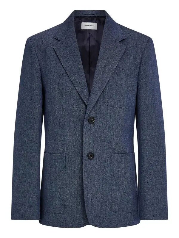FERRAGAMO Single Breasted Denim Blazer - Blue