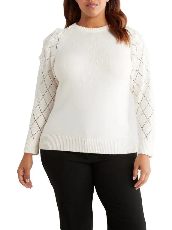 Anne Klein Floral Embellished Crewneck Sweater - White Dove