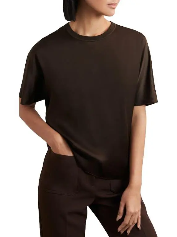 REISS Lena Dolman Sleeve Silk Top - Chocolate Brown