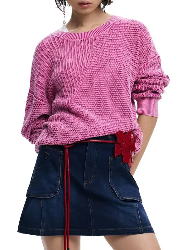Desigual Cotton-blend Loose Knit Sweater - Pink