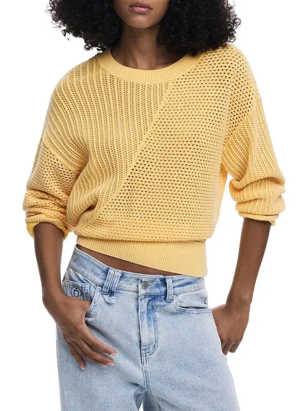 Desigual Cotton-blend Loose Knit Sweater - Yellow