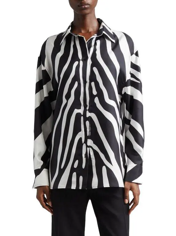 FERRAGAMO Animalier Silk Button-up Shirt - Mascarpone/nero