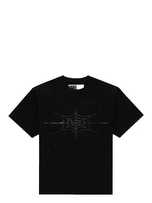 SP5DER Rhinestone Silk Tee Shirt - Black