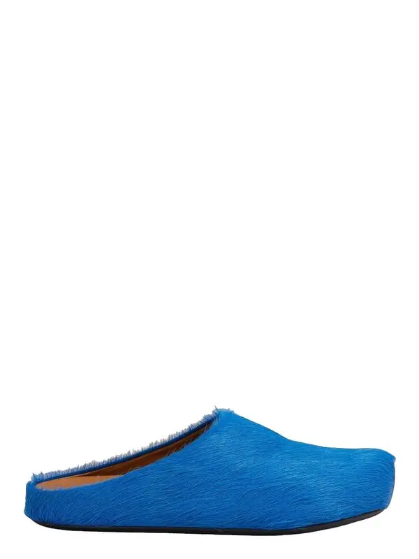 Marni Long Hair Calfskin Fussbett Sabot Mule - Mazarine Blue