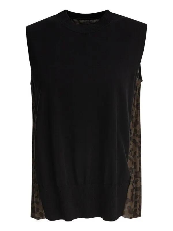 Sacai Leopard Print Pleated Top - Black