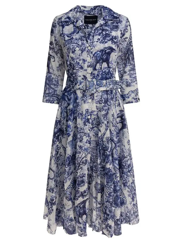 Samantha Sung Printed Cotton Dress - Blue