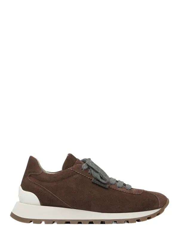 Brunello Cucinelli Suede Runner Sneakers With Monili Detail - Bordeaux