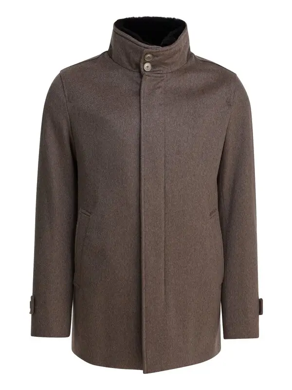 Herno Cashmere Coat With Shearling Collar - Brown
