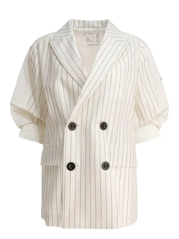 Sacai Double-breasted Pinstripe Blazer - White