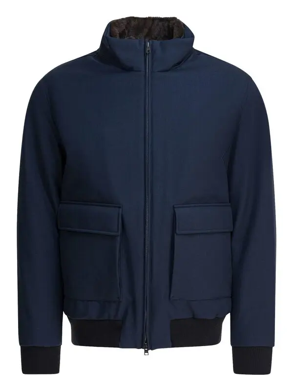 Herno Melange Effect Bomber Jacket - Blue