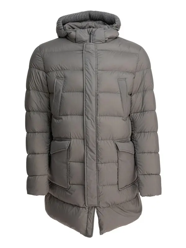Herno Long Down Jacket With Hood - Grey