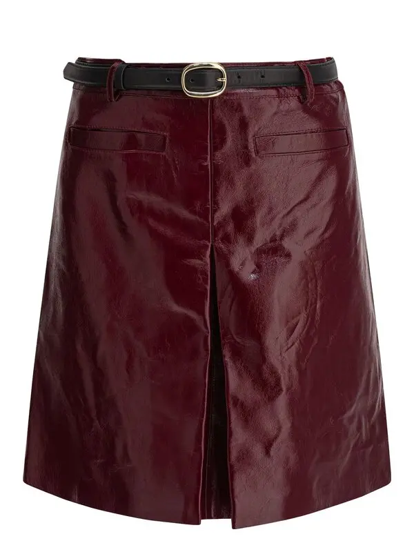 SELF-PORTRAIT Leather Mini Skirt - Bordeaux