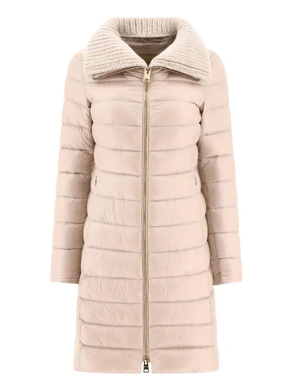 Herno Long Down Jacket With Wool Collar - Beige