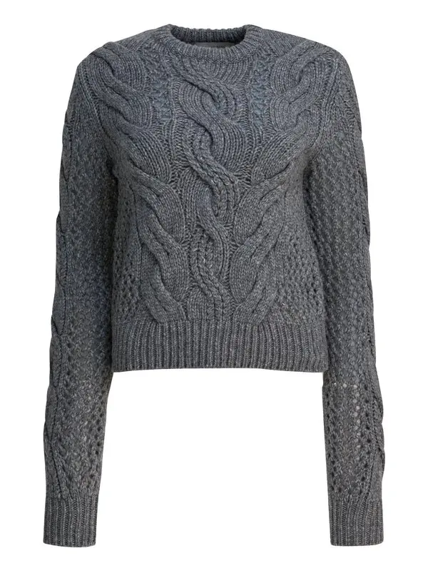 Max Mara Wool-blend Crewneck Sweater With Braids - Grey
