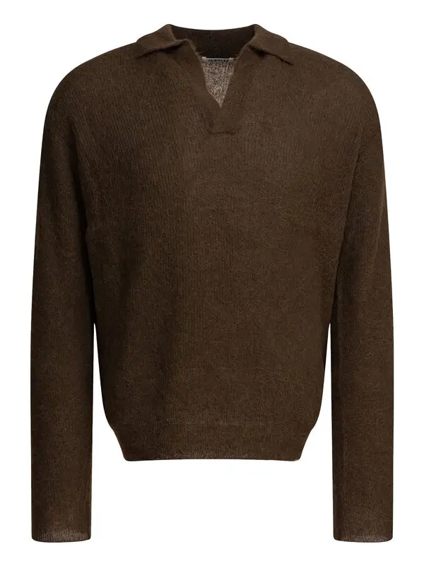 Auralee Alpaca V-neck Sweater - Brown