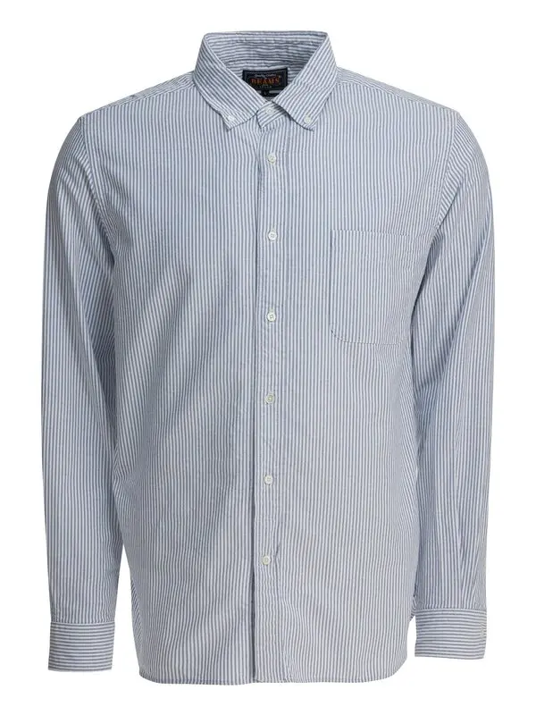 BEAMS Cotton Striped Shirt - Blue