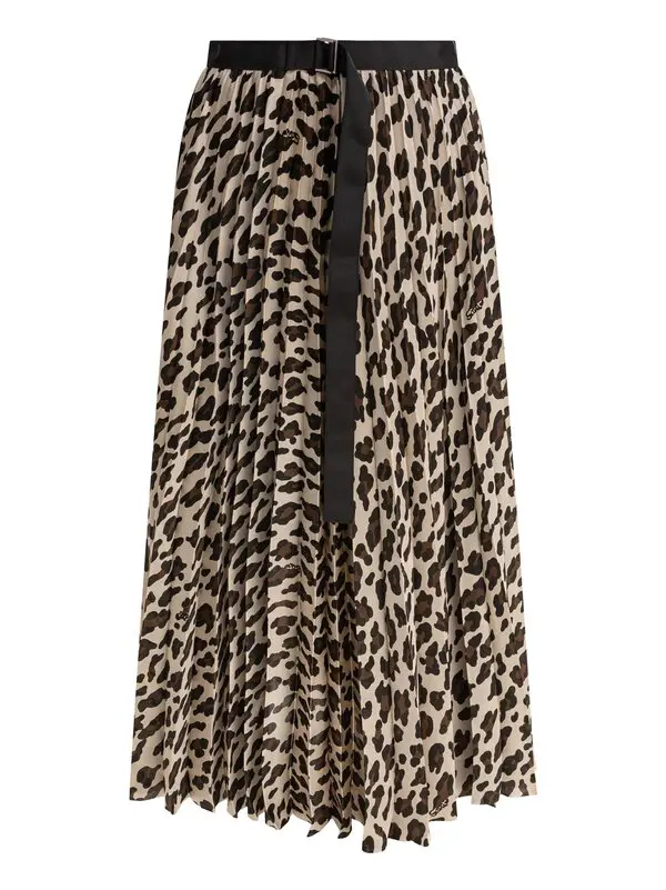 Sacai Leopard Pleated Skirt - Beige