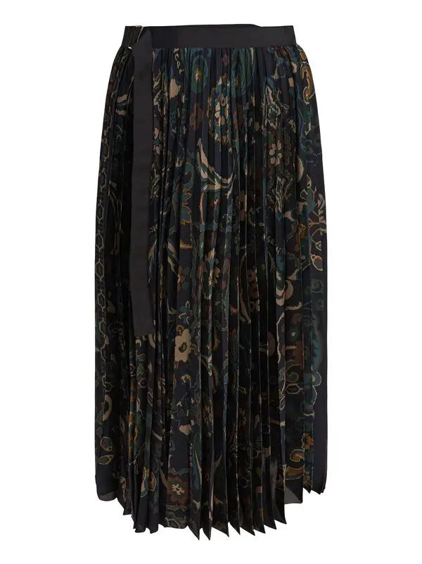 Sacai Floral Print Pleated Skirt - Blue