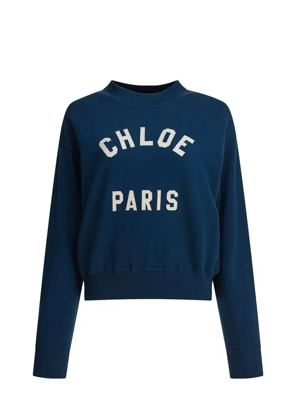 Chloé Logo Cotton Fleece Sweatshirt - Blue
