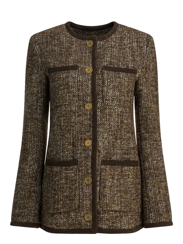 GOLDEN GOOSE Wool Blend Tweed Jacket - Brown