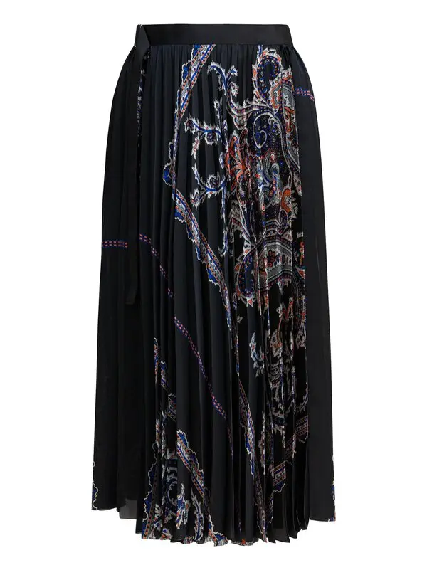 Sacai Pleated Skirt With Paisley Print - Black