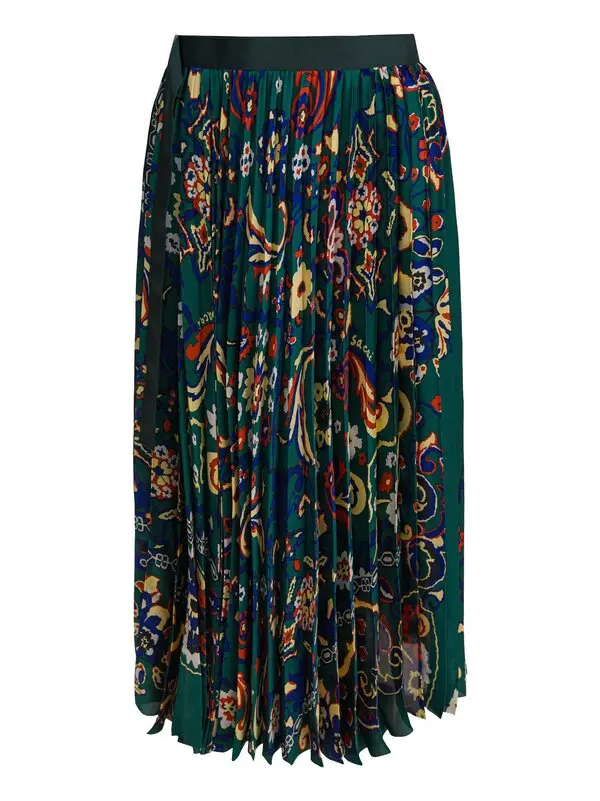 Sacai Floral Print Pleated Skirt - Green
