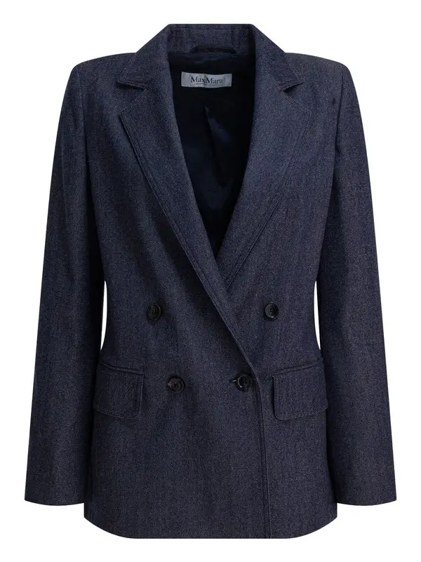 Max Mara Denim-effect Double-breasted Blazer - Blue
