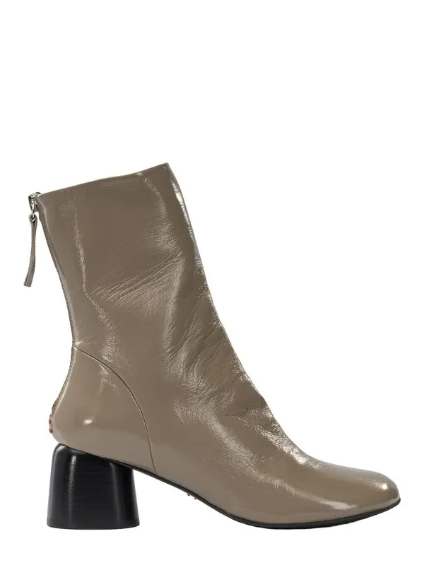 HALMANERA Leather Zippered Ankle Boots - Beige