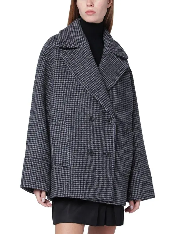 Calvin Klein Double-breasted Houndstooth Coat - Grey