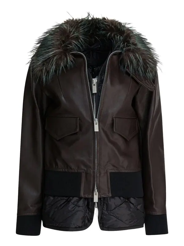 Sacai Convertible Leather Jacket - Brown
