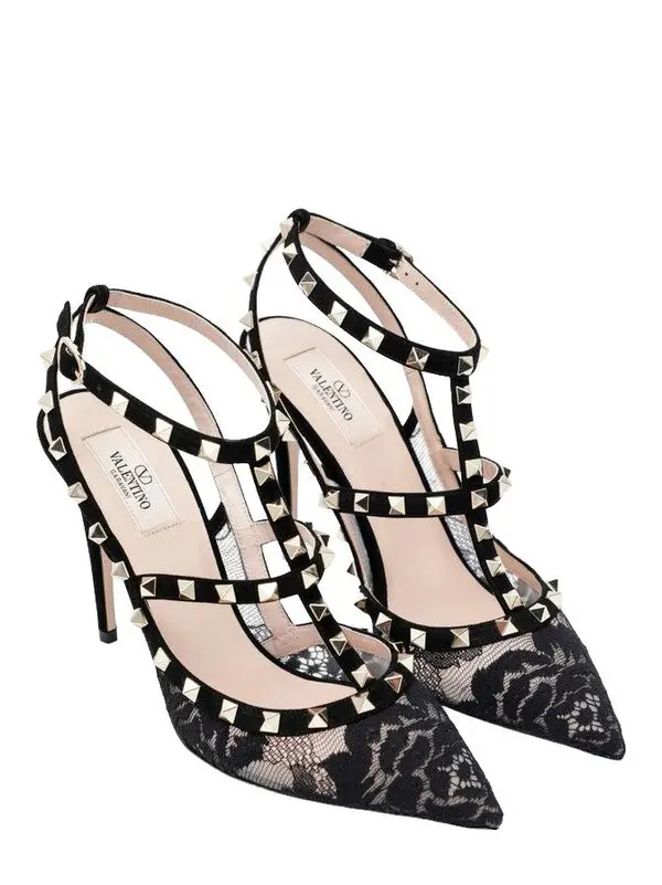 Valentino Garavani High Rockstud Lace Pumps - Black