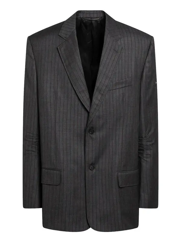 Balenciaga Pinstripe Wool Single Breasted Jacket - Grey