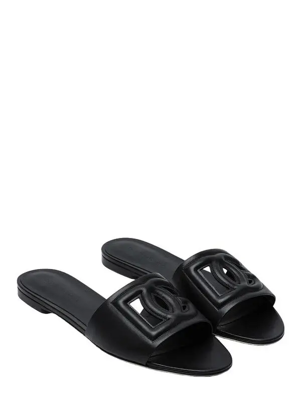 Dolce & Gabbana Leather Slides With Dg Logo - Black