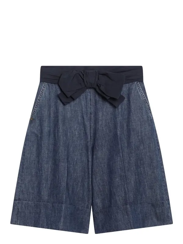 Valentino Garavani Denim Bermuda Shorts With Oversized Bow - Blue