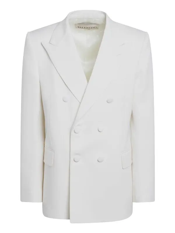 Valentino Garavani Milk Colored Double Breasted Jacket In Wool - White