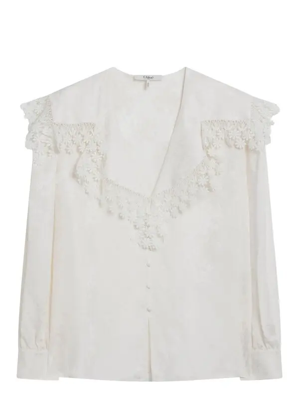 Chloé Jacquard Blouse With Lace Collar - White