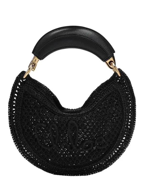 Chloé Mini Crochet Hobo Bag With Leather Details - Black