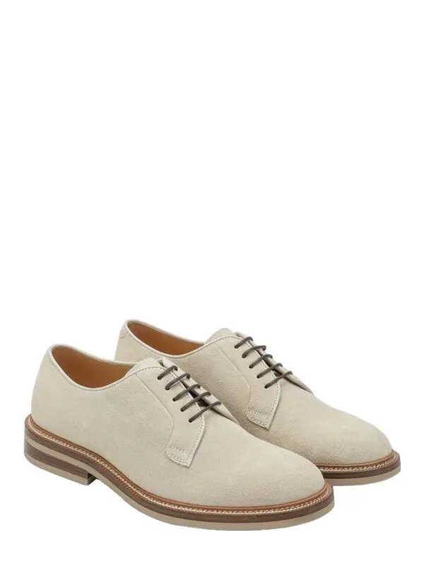 Brunello Cucinelli Panama Suede Derby Shoes - White