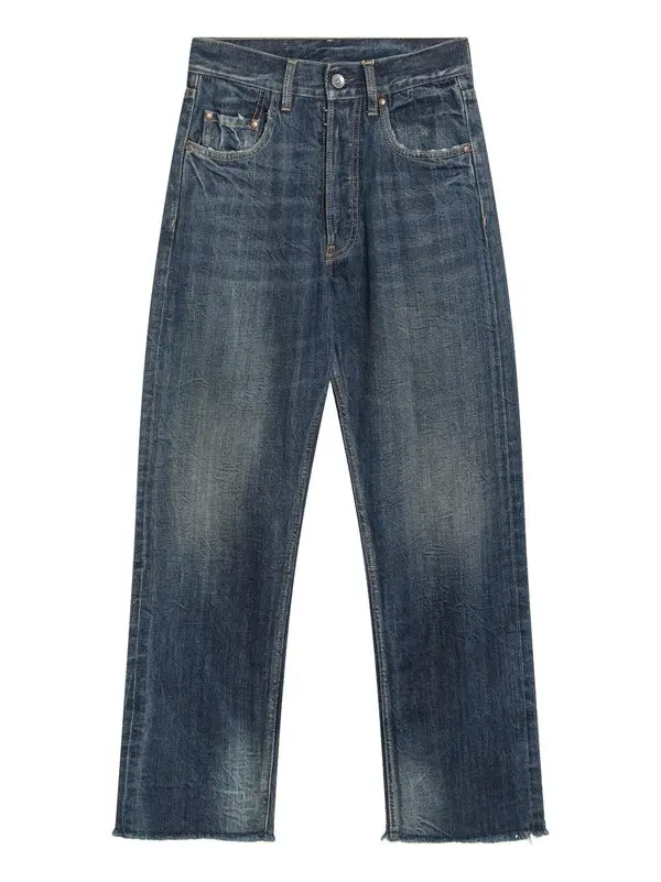 MAISON MARGIELA Straight Leg Jeans In Faded Blue Denim - White